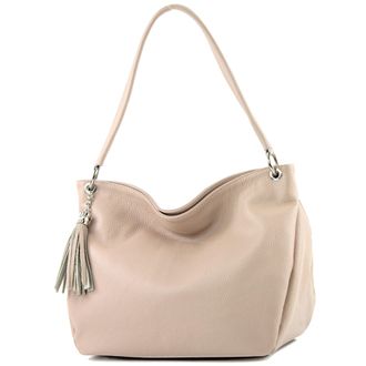 modamoda.de T154 - ital Schultertasche Umh&auml;ngetasche aus Leder, Farbe:Rosabeige2021