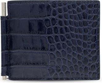 Tom Ford Homme, Accessoires, Bleu, Taille: ONE Size Portefeuille Bifold Crocodile Emboss&eacute;