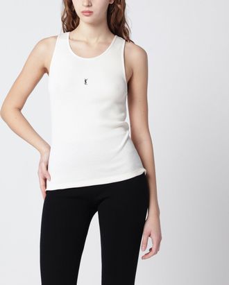 Saint Laurent Schwarzes geripptes Tanktop mit Logo