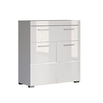 Trendteam Commode de Salle de Bain Amanda, 73 x 79 x 31 cm en Blanc/Blanc Brillant avec des Tiroirs et Beaucoup dEspace de Rangement