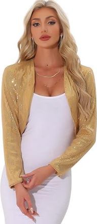 Allegra K Boléro à Paillettes pour Femme Ouvert sur Le Devant Haussement dÉpaules Veste Court Scintillante Tenue pour Soirée Haut de Soirée Or XL