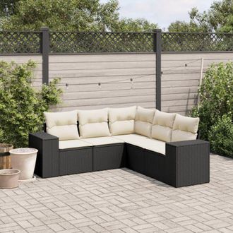 vidaXL Vidaxl - Salon de jardin 5 pcs avec coussins noir r&eacute;sine tress&eacute;e
