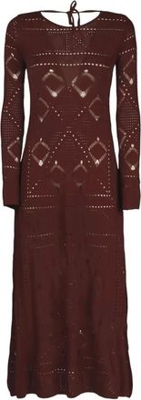 Akep Femme, Robes, Brun, Taille: 42 FR Abito Punto Pizzo Schiena Scoperta