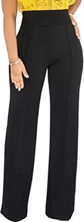 ORANDESIGNE Evasé Pantalons Femme Sexy Pantalon Évasé Couleur Unie Elastique Pants Taille Haute Boutons Croisés Pantalon Large Droit Élégant lété Ville B Noir XS