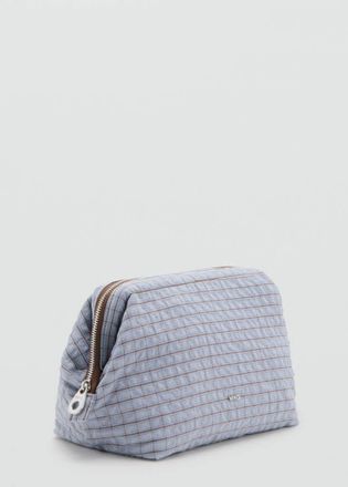 Mango Trousse &agrave; carreaux en m&eacute;lange de coton bleu - Femme - Taille unique - MANGO