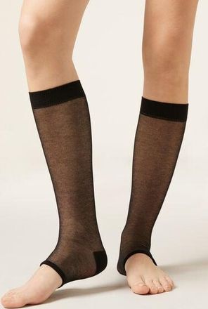 Calzedonia Lange Socken Mit Offener Spitze Schwarz