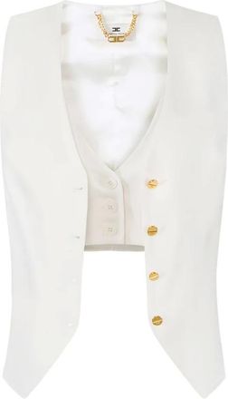 Elisabetta Franchi Femme, Vestes, Blanc, Taille: 40 FR Gilet en lin m&eacute;lang&eacute; et cr&ecirc;pe