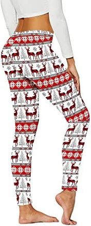 Generic Legging de sport 2026 pour femme - Motif de No&euml;l d&eacute;contract&eacute; - Taille haute - Imprim&eacute; floral - Pour yoga, course &agrave; pied, fitness quotidien, blanc, XL