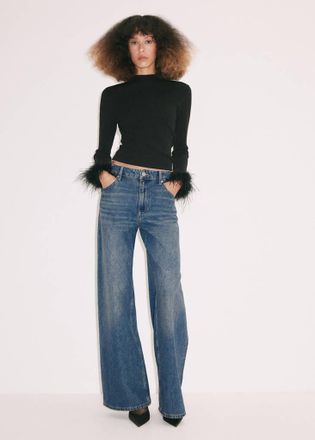 Mango Gl&auml;nzende Wide Leg Jeans dunkelblau - Damen - 32 - MANGO