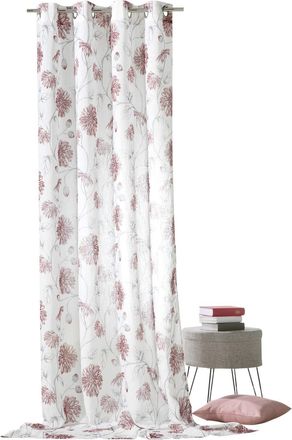 Heimtexland Ösenschal Blumen Rot auf Leinen Optik Natur Landhaus Vorhang Modern HxB 245x140 Gardine Typ649
