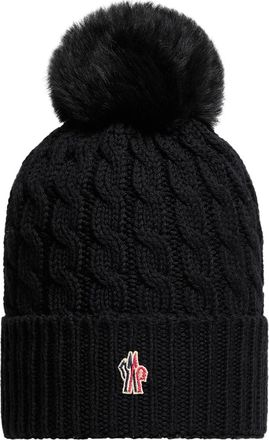 Moncler Moncler Bonnet En Laine Avec Pompon, Femme, Noir, Taille: Uni