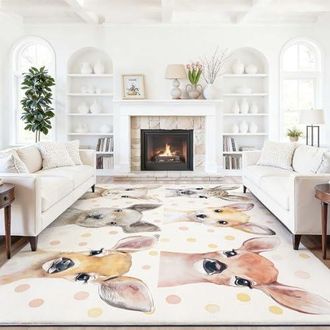 Generic Tapis Motif Aquarelle Mignon Animal - 160 x 230 cm Antid&eacute;rapant Doux dint&eacute;rieur Tapis &agrave; Poil Ras pour Salon Chambre Salle de Jeux - Blanc Lavable en M