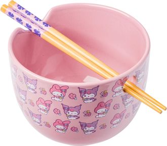 Silver Buffalo Sanrio Hello Kitty and Friends My Melody and Kuromi Pastell Flowers Keramik Ramen Nudel Reisschale mit Essstäbchen, mikrowellengeeignet, 590 ml