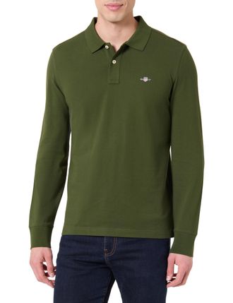 GANT Herren REG Shield LS Pique Rugger Polohemd, Grün, XXL