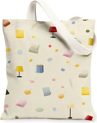 Generic Sacs fourre-tout modernes et minimalistes en toile, motifs de meubles d&eacute;coratifs, sacs d&eacute;picerie r&eacute;utilisables, l&eacute;gers et lavables, beige, 13x15 Inch