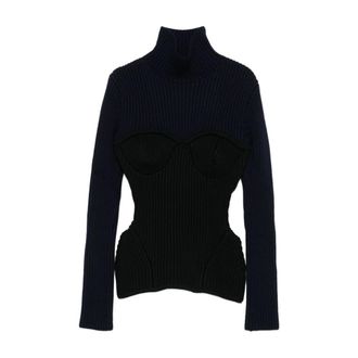Jean Paul Gaultier Schwarzer Merinowoll Langarm-Top - - Knitwear - Damen - Schwarzk - S