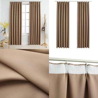 vidaXL Verdunkelungsvorh&auml;nge mit Haken 2 Stk. Taupe 140x175cm - Verdunkelungsvorh&auml;nge - Polyester Vorh&auml;nge - Wohnraumdekoration - Tapete Vorh&auml;nge - Vorh&auml;nge