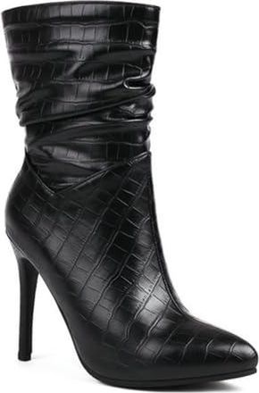 Generic Bottines classiques &agrave; bout pointu pour femme - Tendance - Pliss&eacute;es - Large mollet - &Agrave; enfiler - Talon aiguille - Pour f&ecirc;te, Noir, 37.5 EU