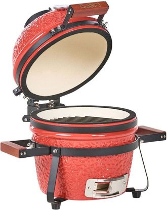 Beliani Mini-Holzkohlegrill KAMADO Keramik Rot
