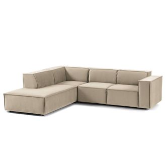 Studio Copenhagen home24 Ecksofa mit Ottomane Beige/Beige Samt Shyla 260 x 70 x 234cm Ottomane davorstehend links Keine Funktion Glamour