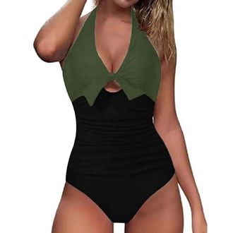 Generic Maillot de bain femme Push Up imprim&eacute; monokini piscine dos nu sport grande taille maillot de bain vintage vacances femme v&ecirc;tements de plage, Vert, XL