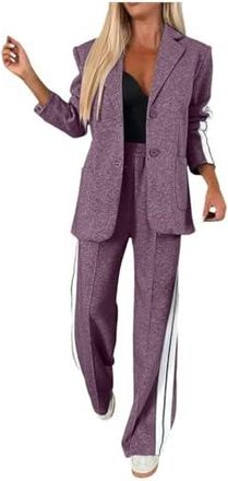 TOMWELL Tailleur Femme Ensemble Pantalon 2 Pièces Costumes Manteau Ensemble Col Revers Veste Ensemble Manches Longues Business Tailleur A Violet XXL