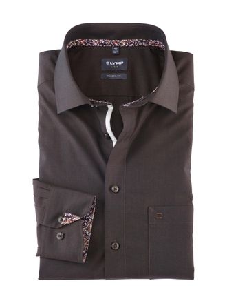 Olymp Herren Oberhemd Langarm Luxor,Uni,Luxor modern fit,19 Global Kent,braun 28,37