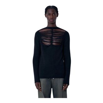 Rick Owens Zerst&ouml;rter Wollmischstrick Crewneck Top - - Knitwear - Herren - Schwarzk - L