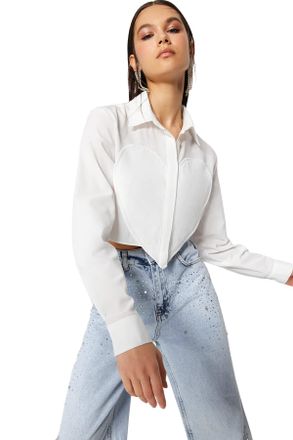 Trendyol Trendyol Womens Damen Gerade Lange Ärmel Regulär Hemd Shirt, Ecru, 42