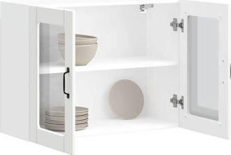 vidaXL Vidaxl - Armoire murale de cuisine blanche avec porte en verre - Dimensions 80x31x60 cm - Bois ding&eacute;nierie - 2 &eacute;tag&egrave;res - Capacit&eacute; 70 kg