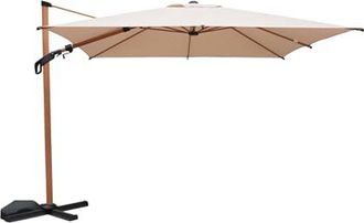 Sweeek Parasol d&eacute;port&eacute; ETRETAT rectangulaire beige 3x4m. m&acirc;t effet bois