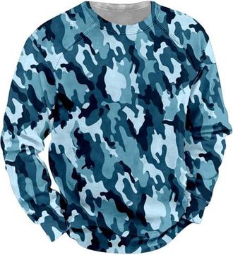 Generic Sweat-shirt pour homme sans capuche avec impression - Pull dhiver chaud pour homme - Pull de camouflage militaire - Pull de travail - Col rond - Manch