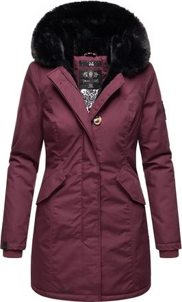 Marikoo Damen Winter Jacke Parka Mantel Winterjacke warm gefüttert B362 [B362-Karmaa-Weinrot-Gr.XS]