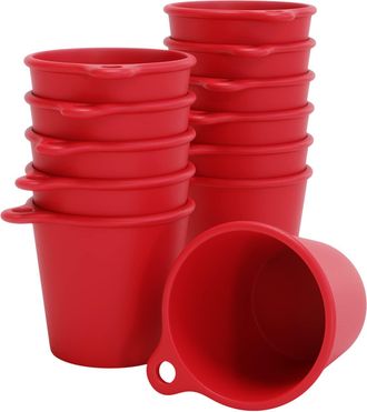Sopro 12x Schnapsbecher Plastik 4 cl wiederverwendbar - Shotgläser 40 Milliliter rot - Mehrweg Schnapsglas zum Umhängen - Shot Becher 4cl - Schnapsgläser fü