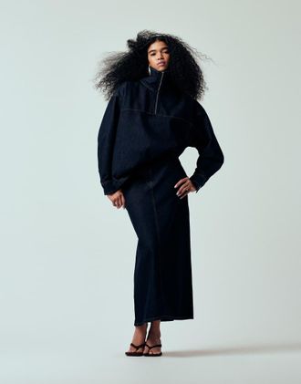 Asos Oversize-Jeansjacke in Indigoblau mit Stehkragen, Kombiteil-Marineblau