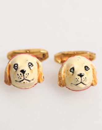 Dolce & Gabbana Brass Gold Tone Dog Puppy Mens Accessories Cufflink Real