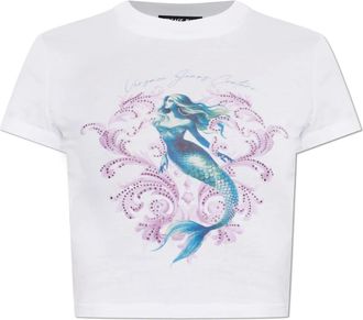 Versace Jeans Couture Femme, Tops, Blanc, Taille: 36 FR T-shirt avec Imprim&eacute; et Sequins Brillants