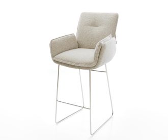 DELIFE Barstuhl Nela-Flex Webstoff Soft Beige Kufengestell Edelstahl Silberfarben, Barst&uuml;hle