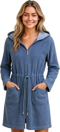 Morgenstern Robe de Chambre Femme léger avec Fermeture éclair, Ceinture et Capuche, Taille Small, de Couleur Bleu Jeans Emily