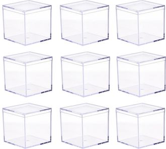 Cabilock 9Pcs Clear Acrylic Square Cube Candy Boxes Acrylic Box with Lid Square Container for Candy Pill Tine Jewelry and Tiny Item 2. 36X2. 36Inch