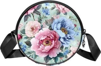 Generic Sac &agrave; bandouli&egrave;re rond pour femme, sac &agrave; bandouli&egrave;re classique vintage &agrave; motif floral avec fermeture &eacute;clair, bretelles r&eacute;glables, sac &agrave; main rond d&eacute;co