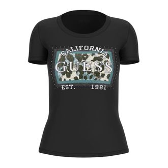Guess Femme, Tops, Noir, Taille: 40 FR Animalier Boxy Print T-shirts et Polos
