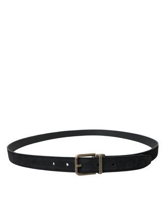 Dolce & Gabbana Mens Suede Leather With Gold Metal Buckle Belt Black Calf