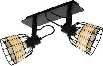 Eglo Deckenlampe Anwick 1, 2 flammige Deckenleuchte Vintage, Boho, Deckenstrahler aus Stahl und Rattan, Wohnzimmerlampe in Schwarz, Natur, Küchenlampe, Spo