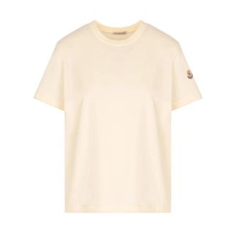 Moncler Besticktes Tonal Logo Baumwoll-T-Shirt - - Tops - Damen - Beige - S