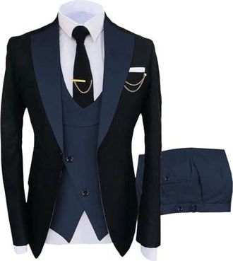 Generic Costume 3 pi&egrave;ces pour homme smoking slim fit pour mariage, bal, f&ecirc;te, bal de fin dann&eacute;e, blazer, gilet et pantalon, bleu marine, XXL