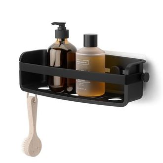 Umbra Flex Duschablage zum Kleben, Rostfreies Duschregal für Shampoo, Conditioner, Duschgel, Seife, Luffaschwamm, ohne Bohren, Rostfrei, Schwarz