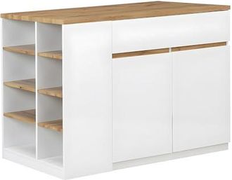 Vente-Unique Ilot Central de Cuisine avec rangements - Blanc et Naturel - Meili