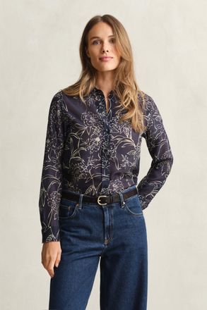 GANT Damen Regular Fit Bluse aus Baumwolle und Seide mit Blumen-Print (34) EVENING Blau