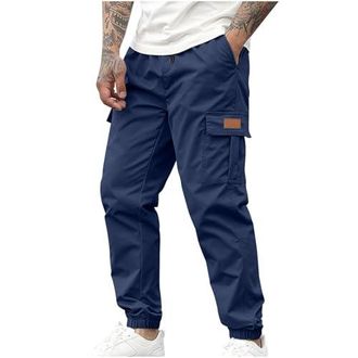 Generic Pantalon cargo pour homme avec taille &eacute;lastique, pantalon de travail &agrave; revers coupe r&eacute;guli&egrave;re avec poches, pantalon de jogging de couleur unie respira